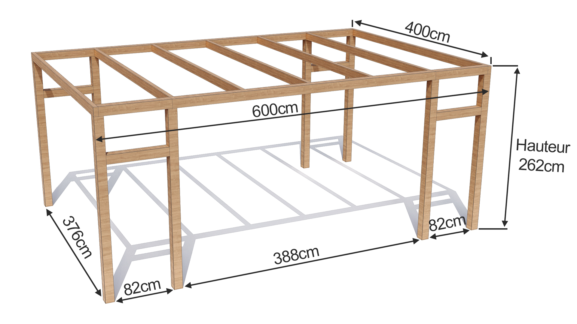 Pergola bois autoportante 6m X 4m avec toile fabriquée en France